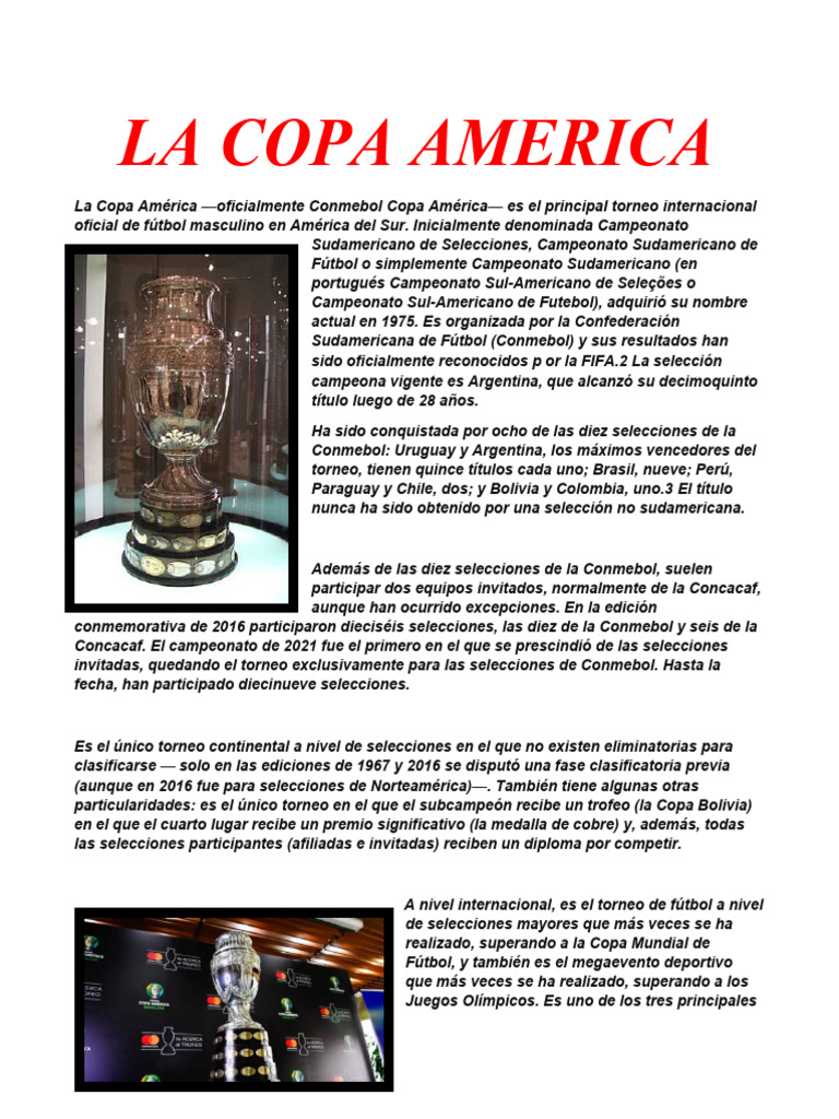 Historia de la Copa América | PDF | Asociación de Futbol | Deportes