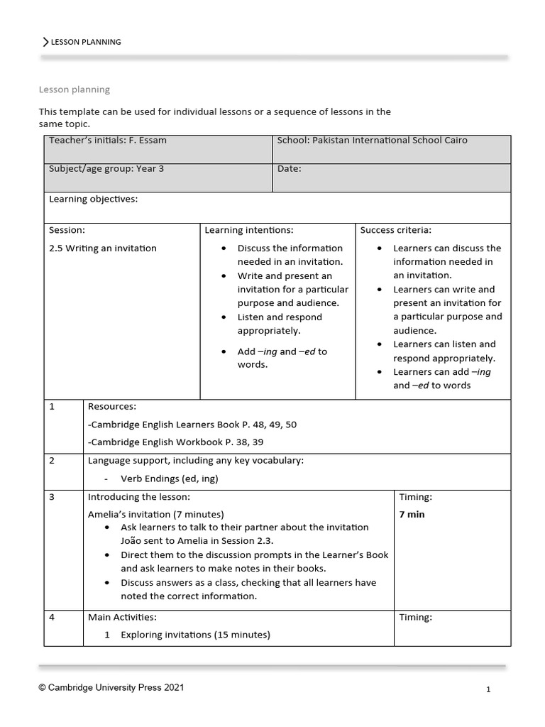 Lesson Plan 5 Unit 2 Cambridge English Book 3 | PDF | English Language ... Lesson Plan 5 Unit 2 Cambridge English Book 3 | PDF | English Language ...