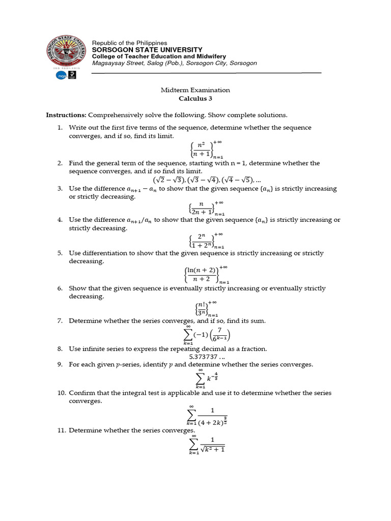 Midterm Calculus 3 | PDF | Limit (Mathematics) | Sequence