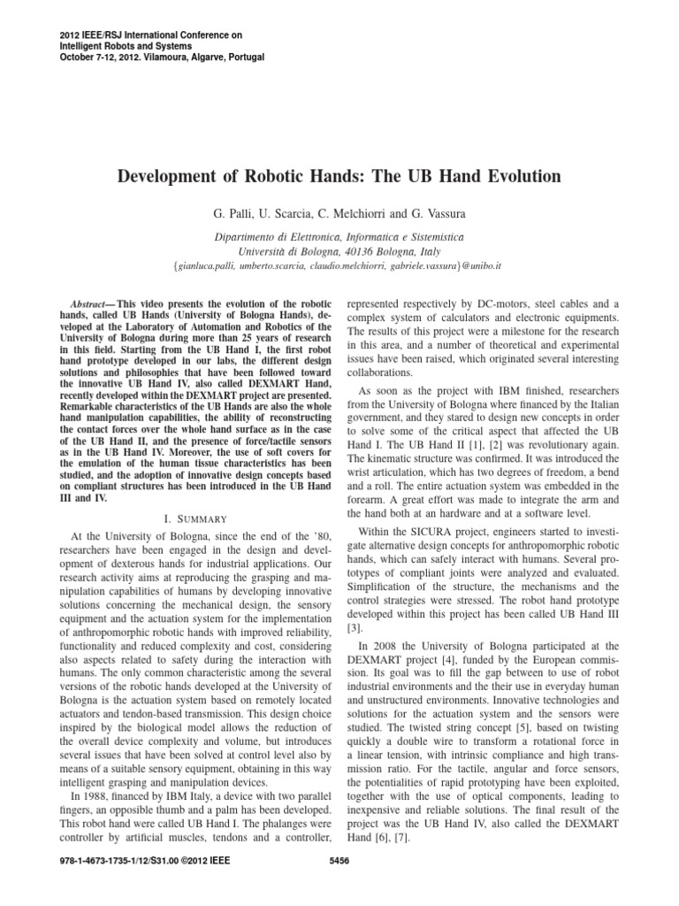 Development of Robotic Hands The UB Hand | PDF | Hand | Robotics