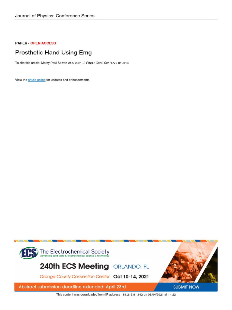 EMG-Based Affordable Prosthetic Hand | PDF | Prosthesis | Electromyography