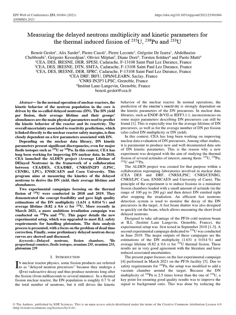 Measuring The Delayed Neutrons Multiplicity and Kinetic Parameters For The Thermal Induced ...