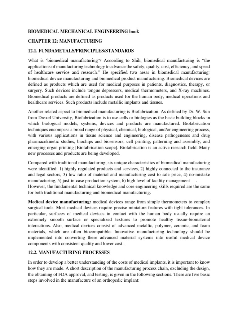 Biomedical Mechanical Engineering Book - 12 - Manufacturing | PDF | 3 D ...