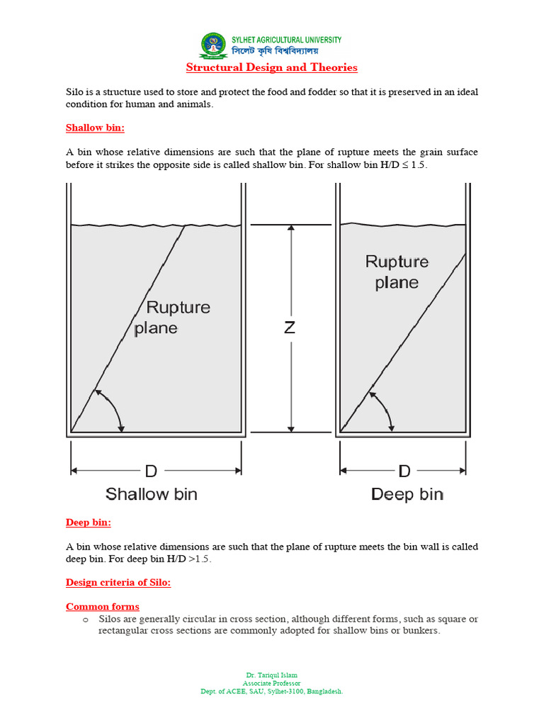 Silo Design: Shallow vs. Deep Bins | PDF | Stress (Mechanics) | Pressure