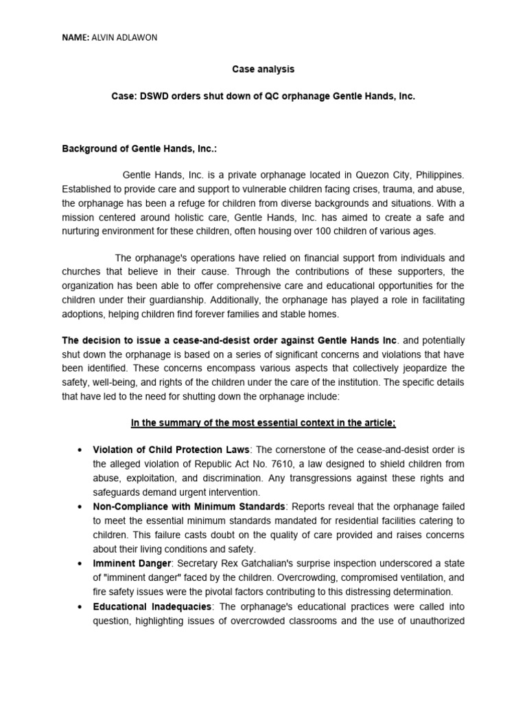Case Analysis | PDF | Orphanage | Child Protection