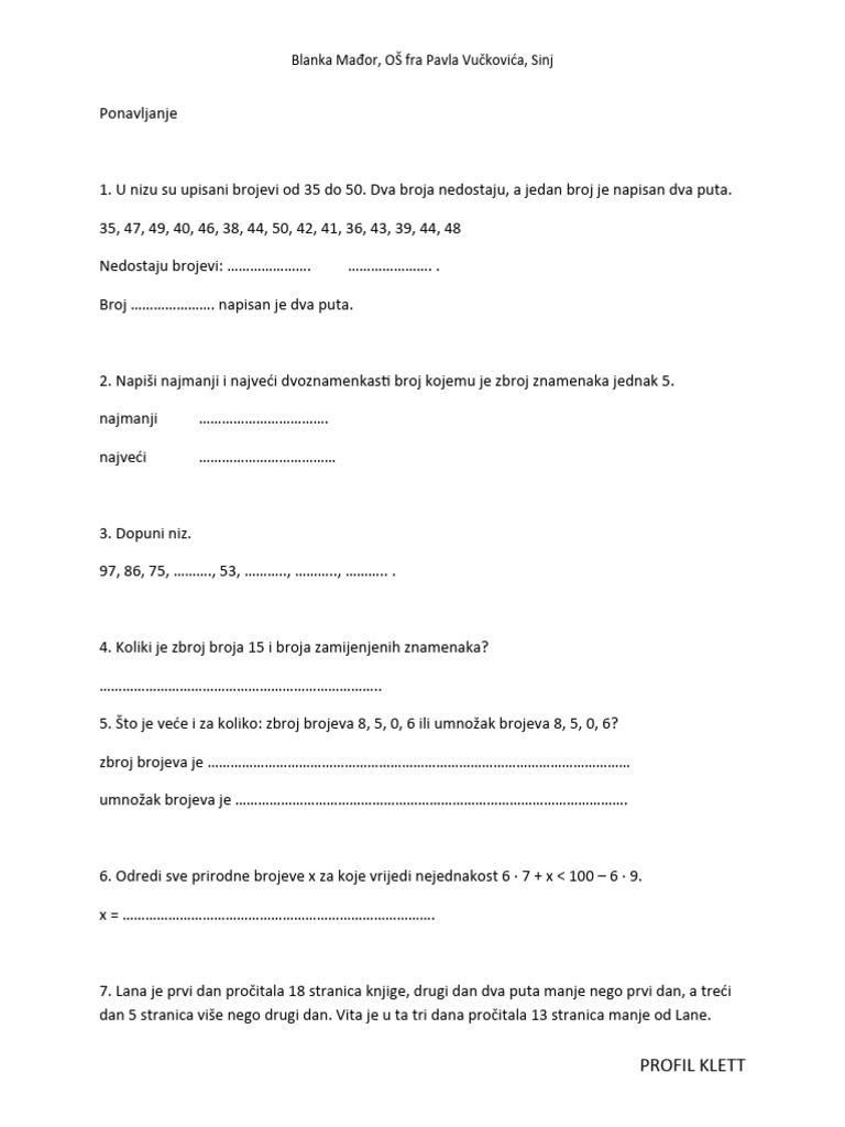 Radni Listic 1 | PDF