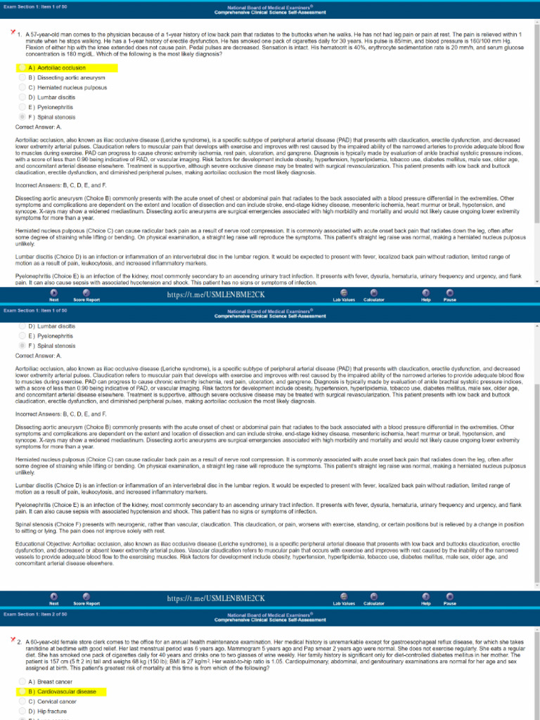 NBME 12 - Answers | PDF | Pancreatic Cancer | Back Pain