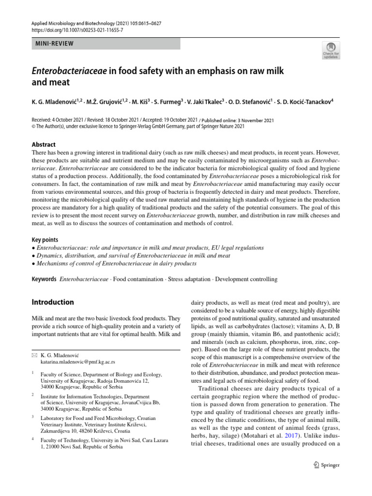 Enterobacteriaceae in Food Safety | PDF | Meat | Milk