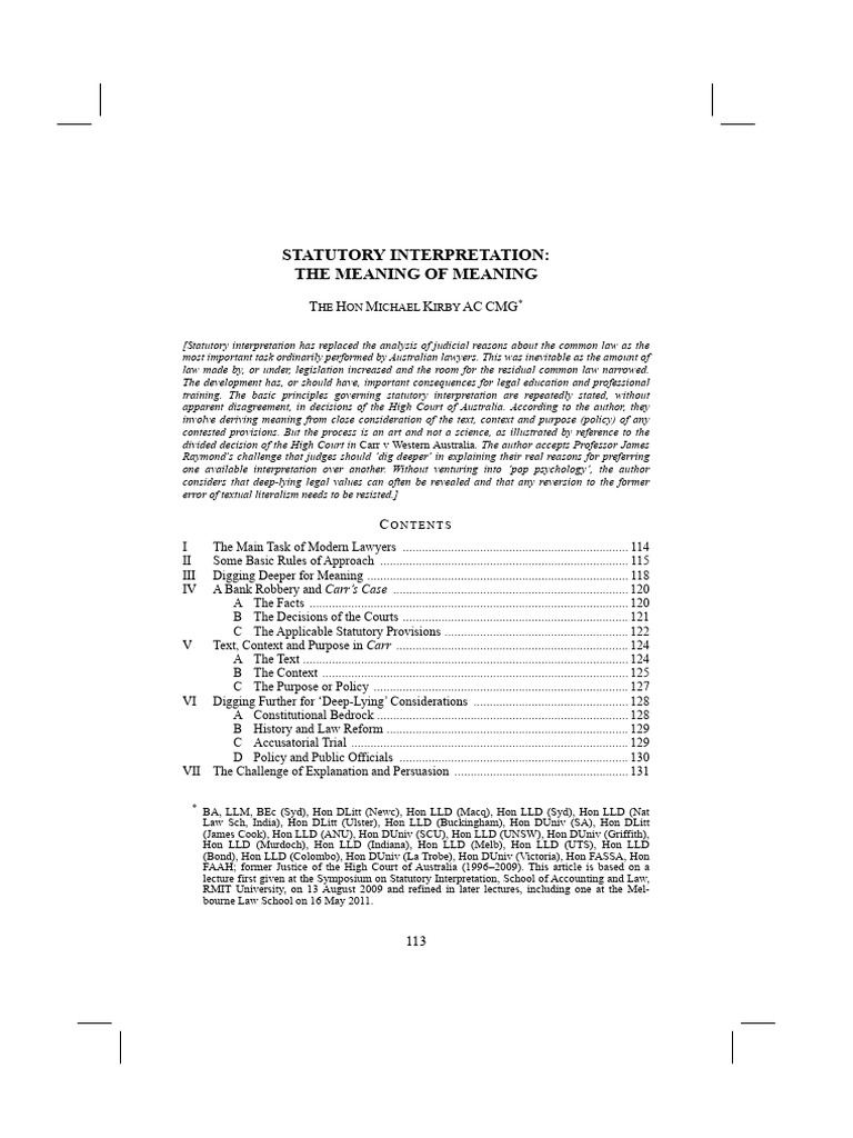 Statutory Interpretation: The Meaning of Meaning: T H M K AC CMG | PDF ...