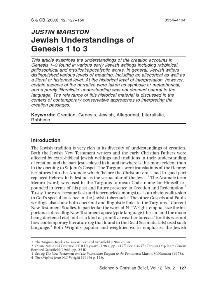 Jewish Understandings of Genesis | PDF | Septuagint | Hebrew Bible