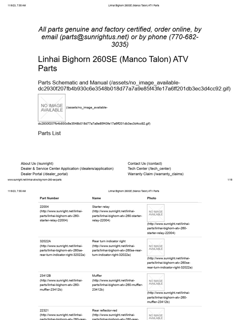 Linhai Bighorn 260SE (Manco Talon) ATV Parts | PDF | Wheeled Vehicles | Car