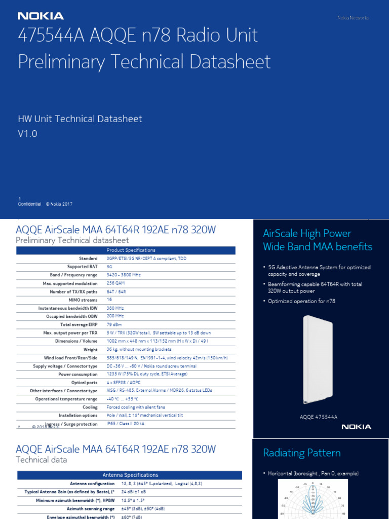 AQQE MAA 64T64R 192AE n78 320W Datasheet | PDF | Antenna (Radio) | Decibel