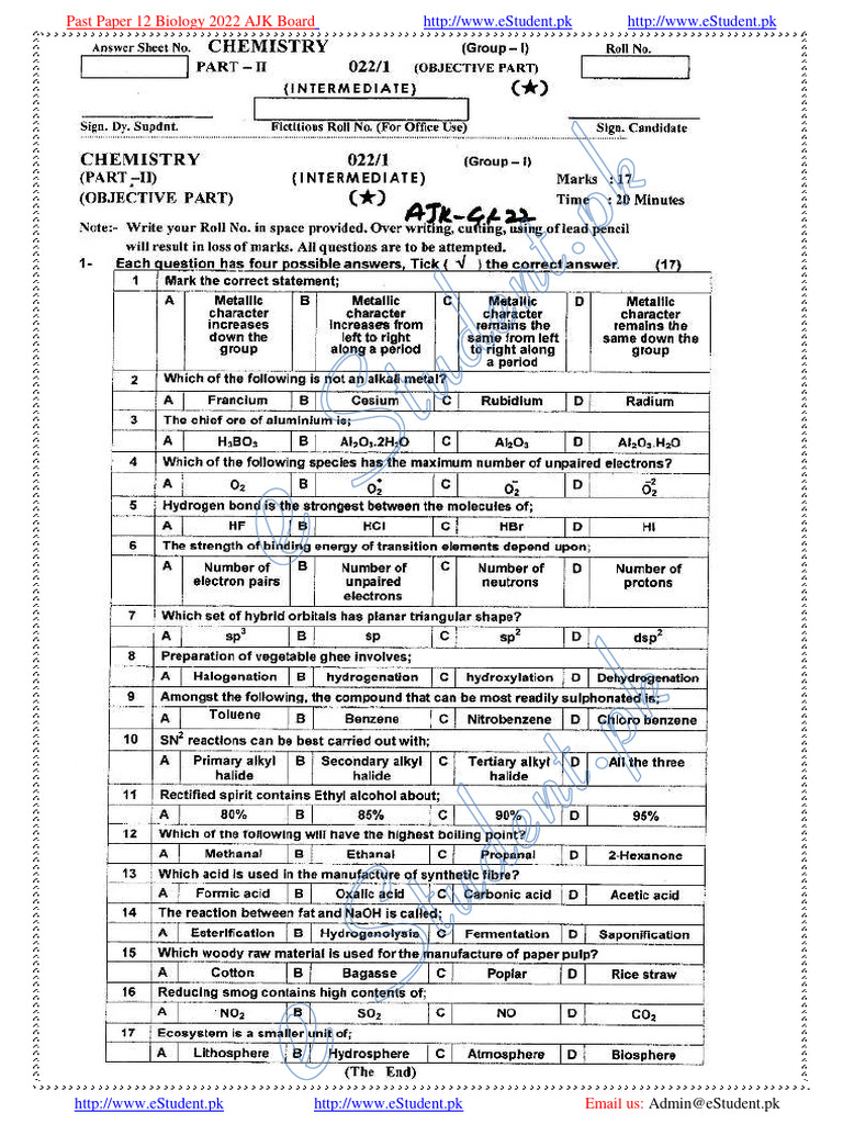 12 Biology 2022 AJK - (G1-G2) by Estudent - PK | PDF | Science ...