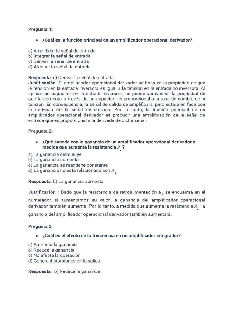 Cuestionario de Preguntas Teoricas. | PDF | Amplificador | Amplificador operacional