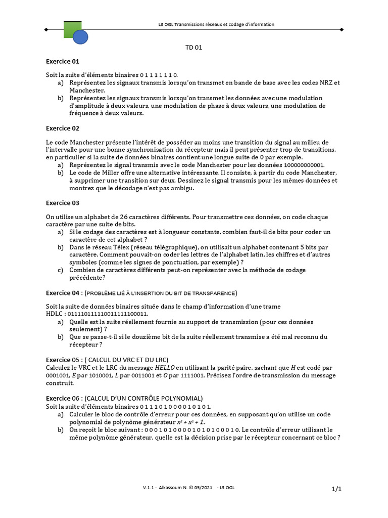 TD 01 | PDF | Modulation | Codage des caractères