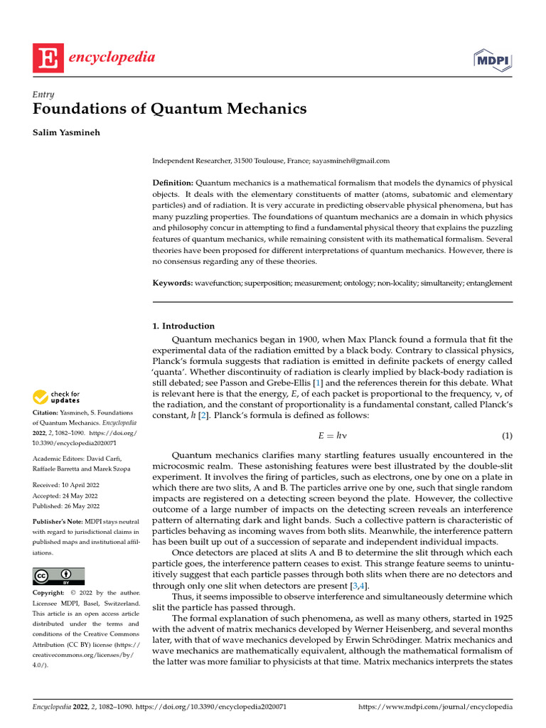 Foundations of Quantum Mechanics | PDF | Quantum Mechanics | Wave Function