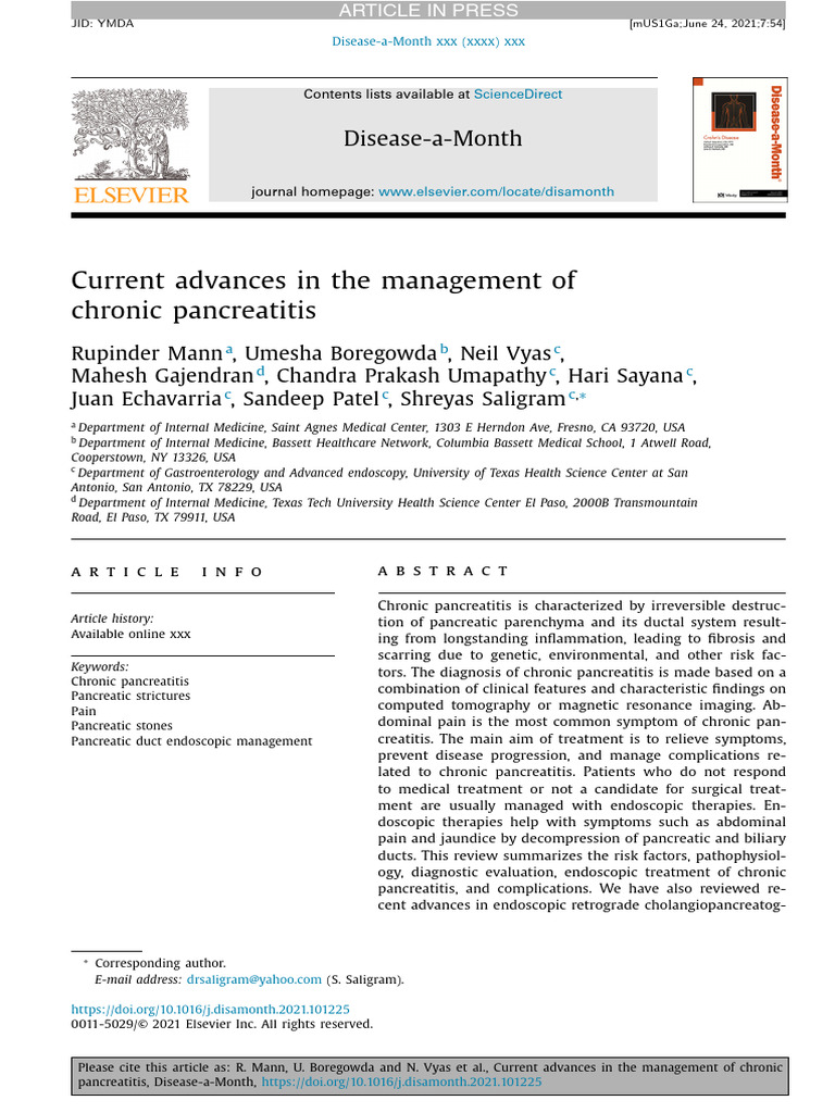 Current Advances in The Management of Chronic Pancreatitis: Disease-a-Month | PDF | Pancreas ...