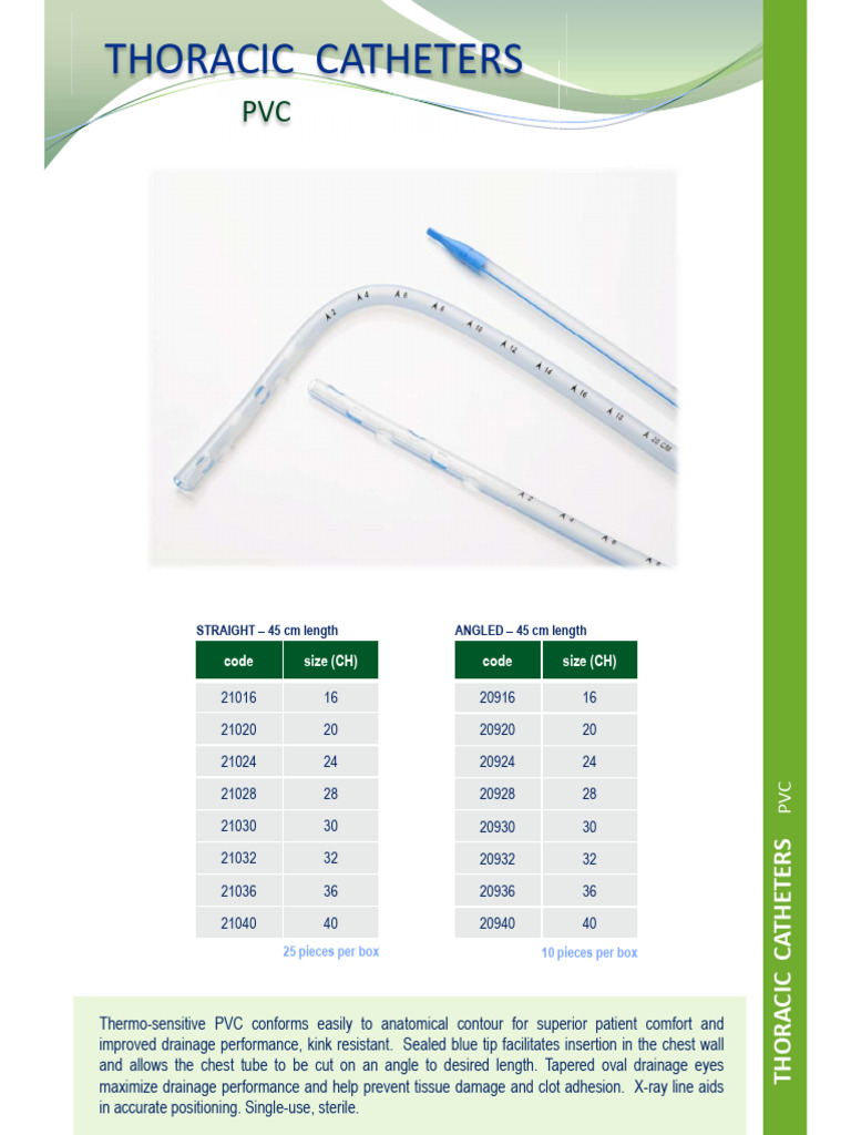 Thoracic Catheters PVC: Sizes & Features | PDF