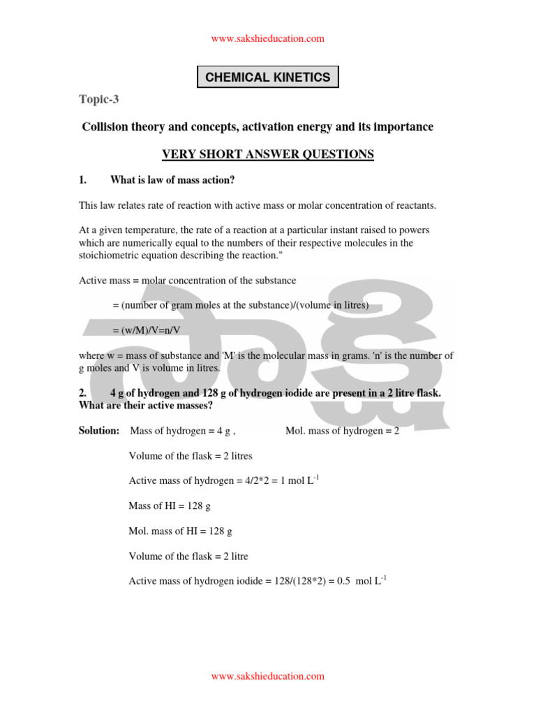 Inter Material Iindyearem Chemistry 04-01-03 Collision Theory and ...