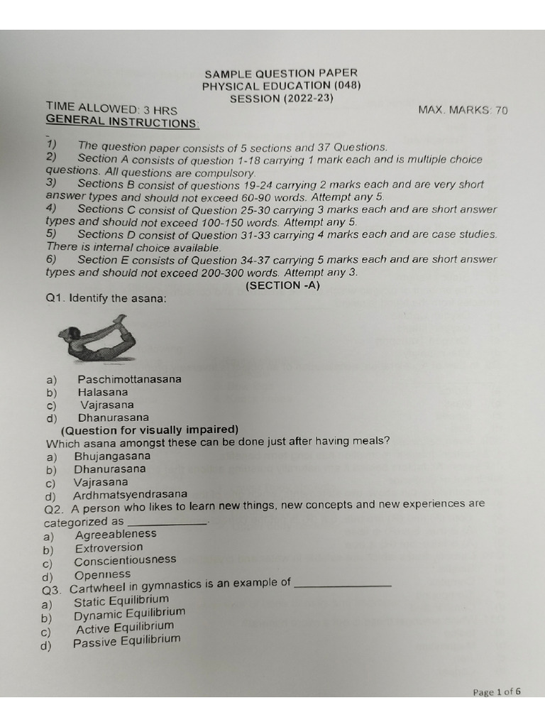 PE Sample Paper 1 | PDF