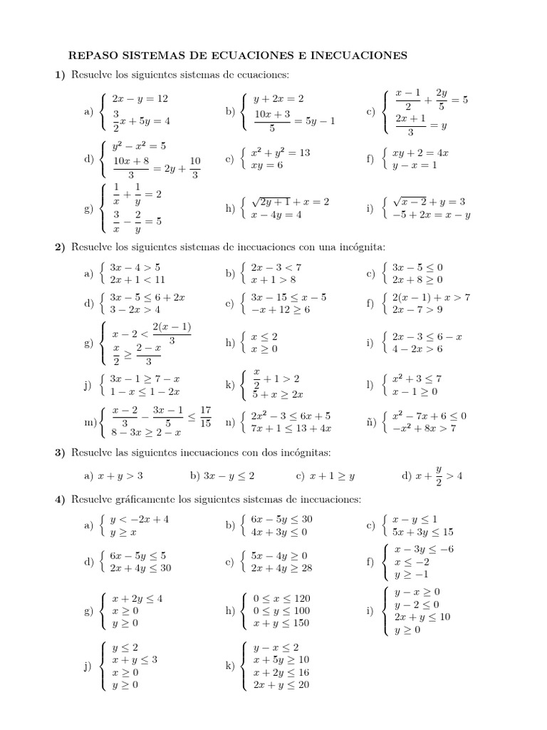 Repaso Sistemas de Ecuaciones e Inecuaciones 4ESO | PDF | Álgebra | Matemáticas