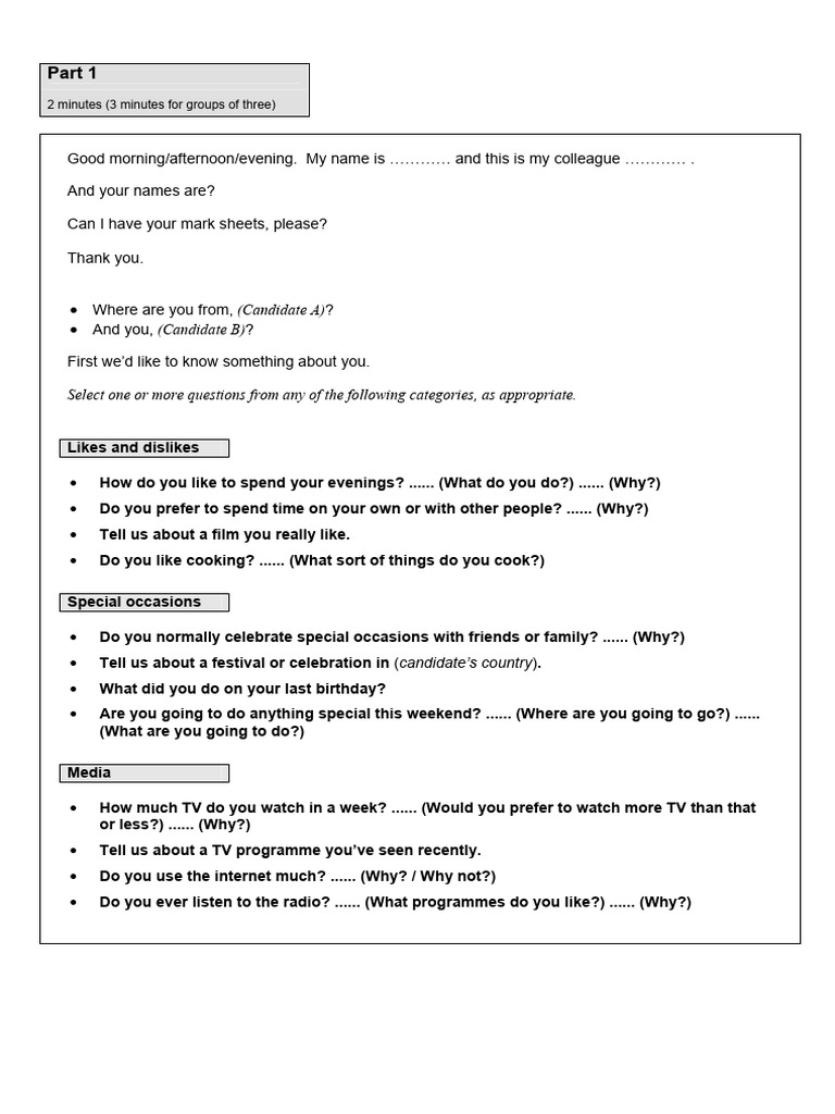 Cambridge English First 2015 Sample Paper 2 Speaking v2 | PDF