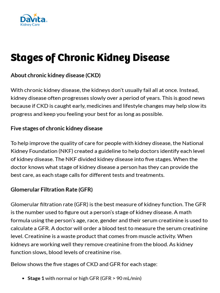 Stages Of Chronic Kidney Disease Pdf