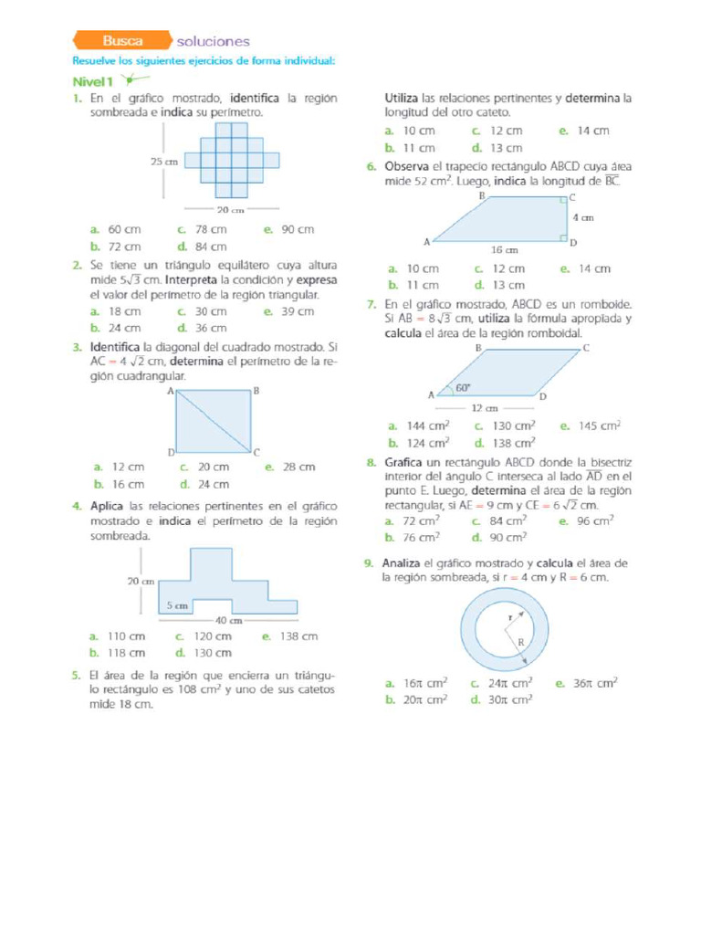 Busca Solucion - Perimetro y Area de Figuras Geometricas | PDF