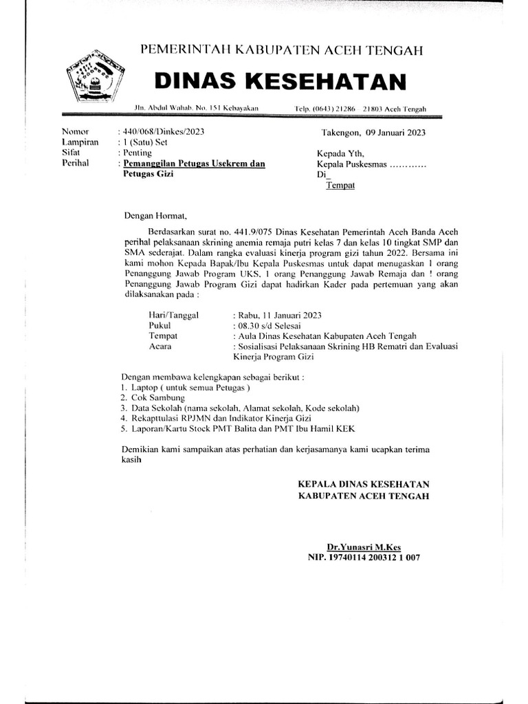 Surat Skrining HB Dan Evaluasi Kinerja | PDF