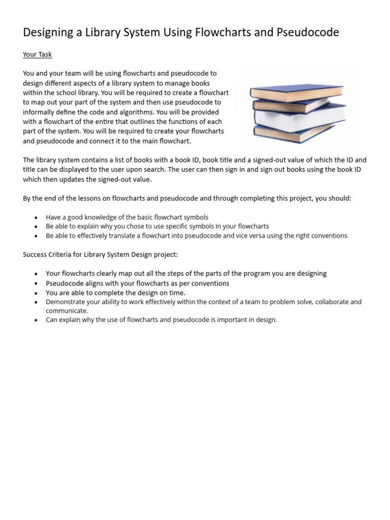 Design A Library System - Flowcharts and Pseudocode | PDF