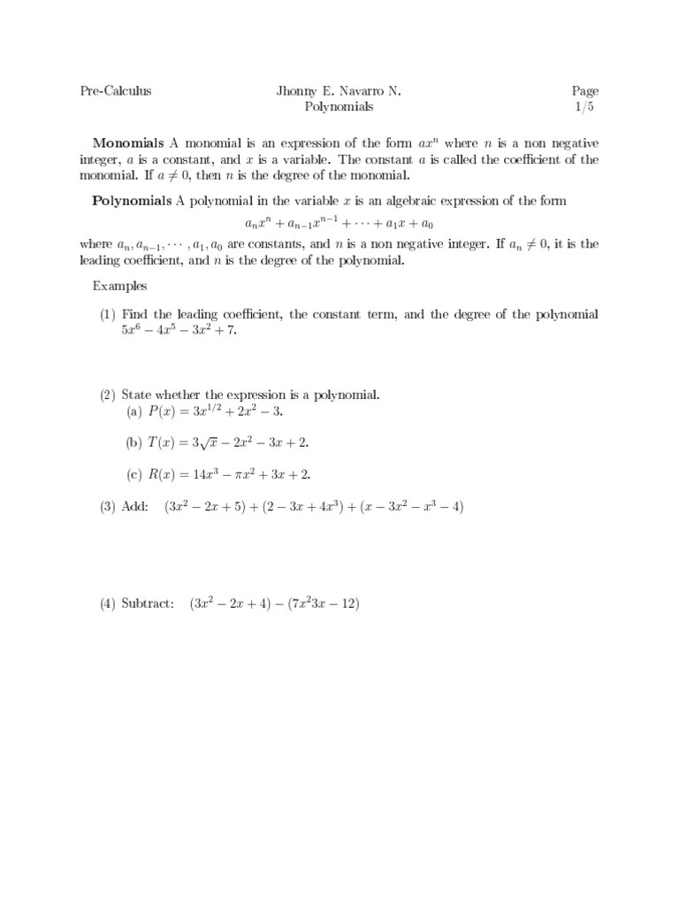Polynomials | PDF | Polynomial | Elementary Mathematics