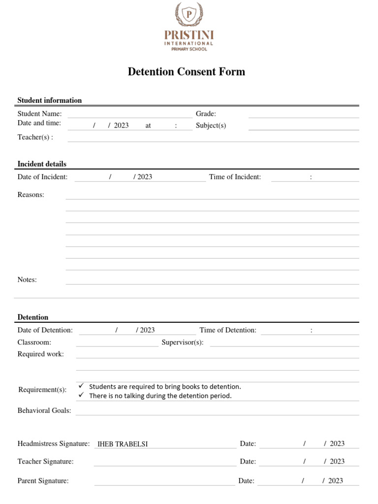 Detention Consent Primary | PDF