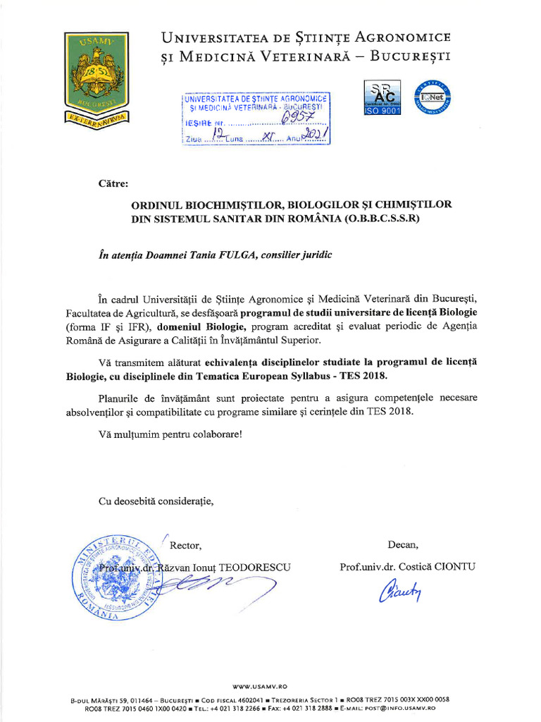 USAMV Bucuresti Biologie | PDF