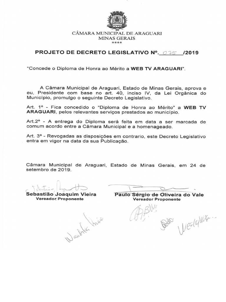 PDL 075 - 2019 - Web TV Araguari | PDF