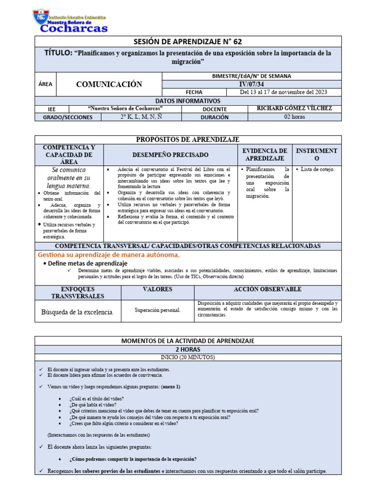 62° SESIÓN - UNIDAD 7 - COMUNICACIÓN 2° - SE Comunica | PDF | Crecimiento personal y profesional ...