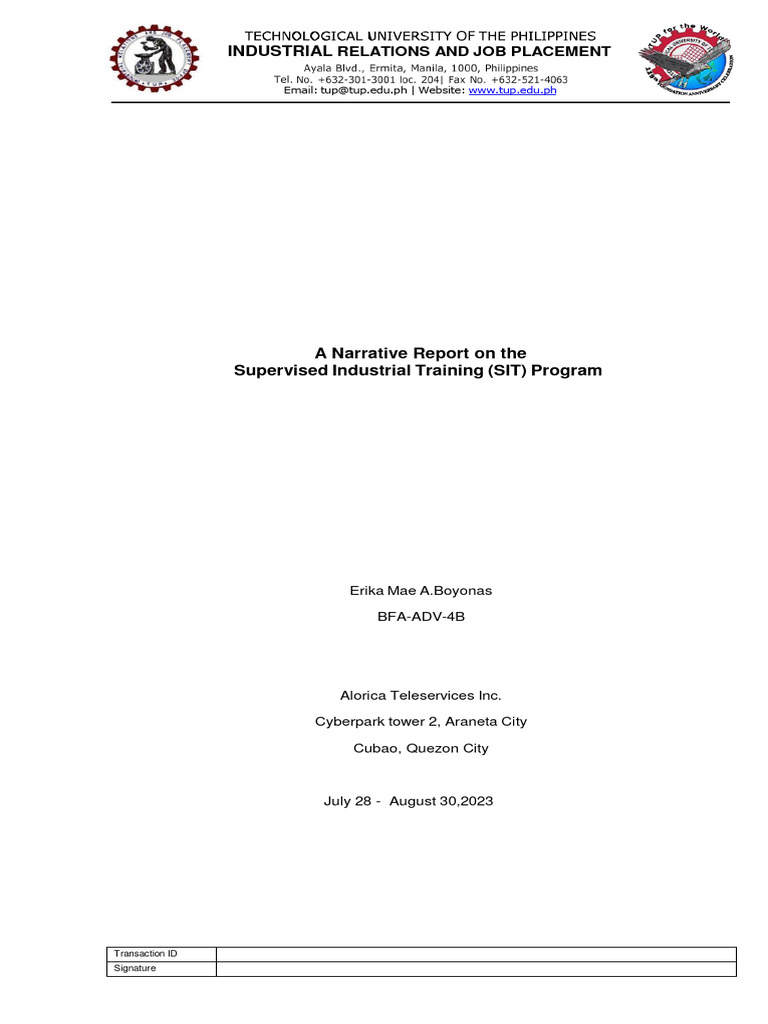 A Narrative Report On The Supervised Industrial Training - BOYONAS | PDF | Brand | Graphic Design