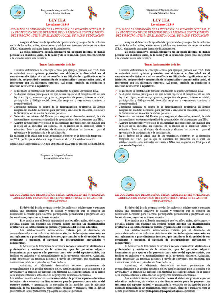 Folleto Ley TEA | PDF | Espectro autista | Inclusión (Educación)