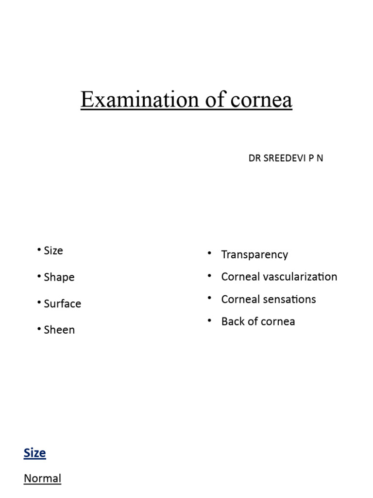 Corneal Examination Guide | PDF | Cornea | Ophthalmology