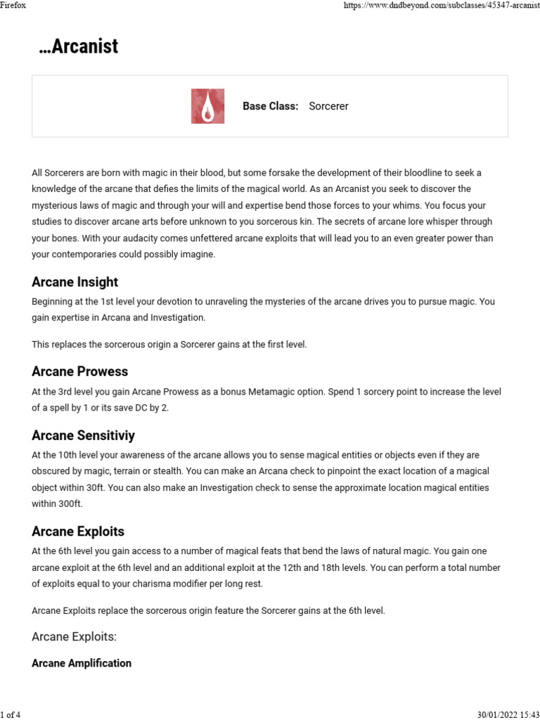The Arcanist Class For Dungeons - Dragons (D - D) Fifth Edition (5e) - D - D Beyond | PDF | D20 ...