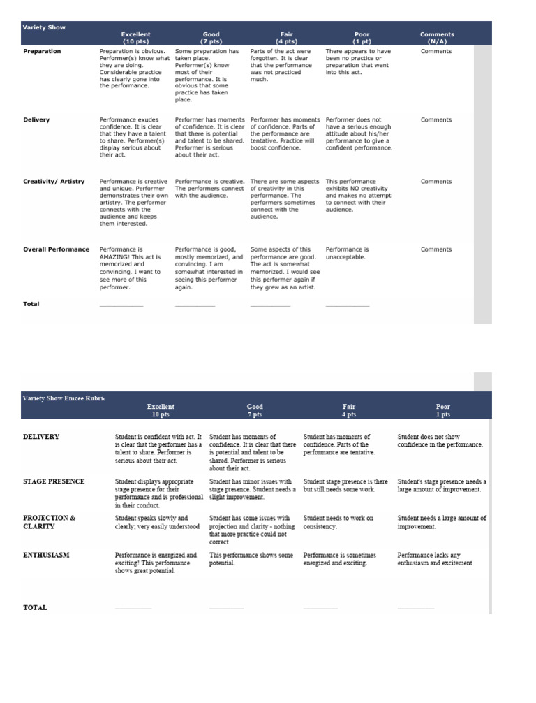 Variety Show Rubric | PDF