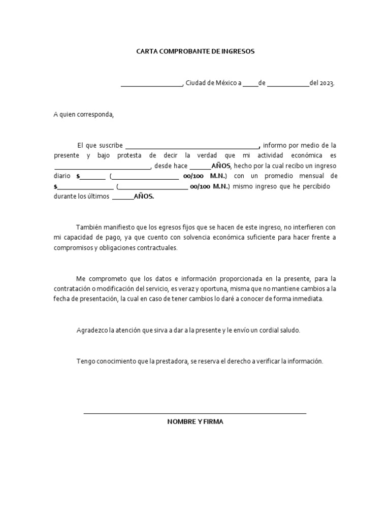 Carta Comprobante de Ingresos CDMX | PDF