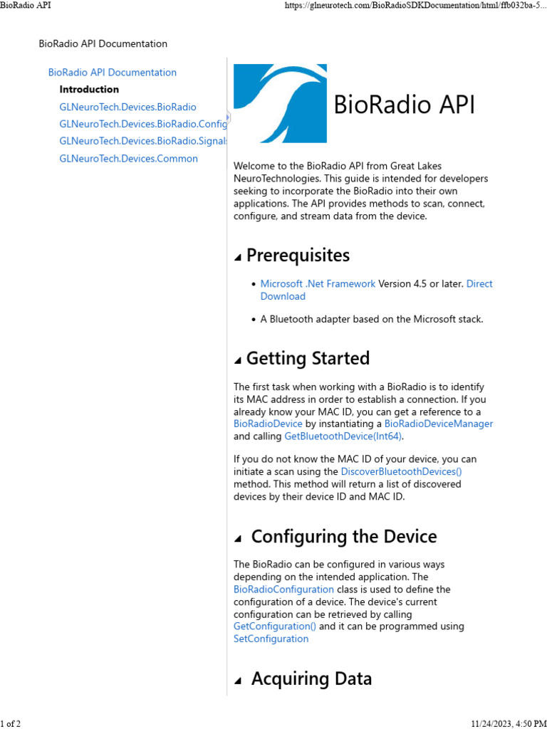 BioRadio API | PDF | Bluetooth | System Software