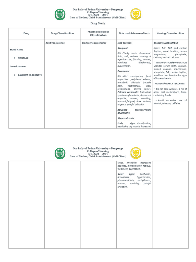 Nursing Considerations for Calcium Carbonate | PDF | Causes Of Death ...