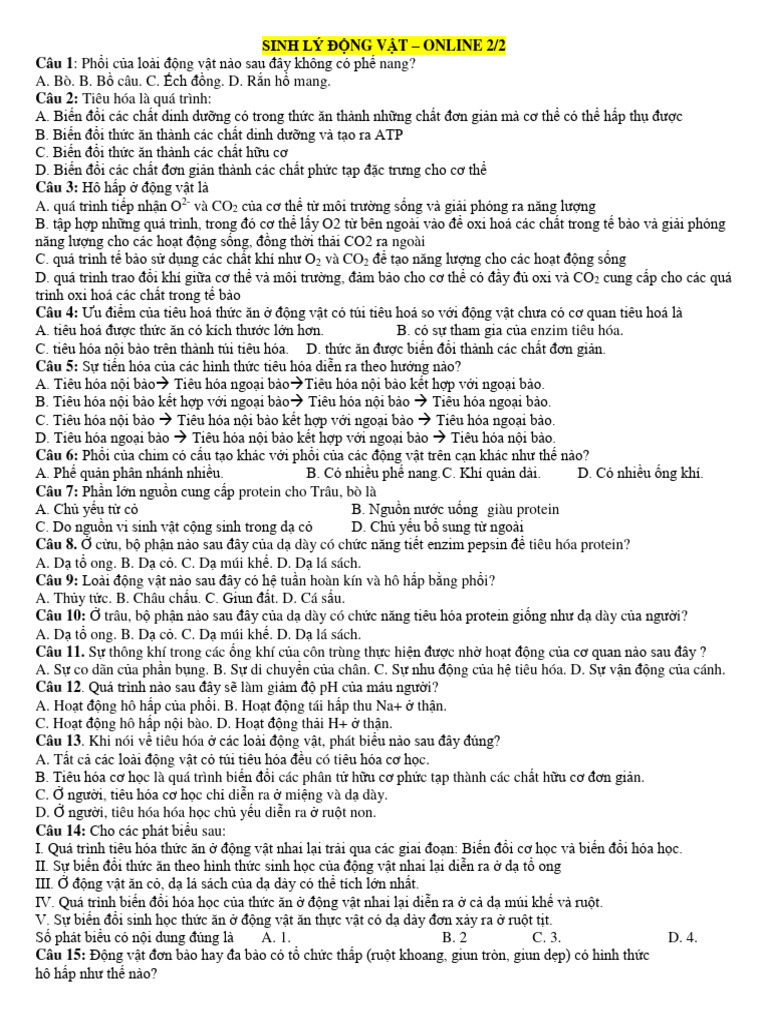 SINH LÝ ĐỘNG VẬT | PDF