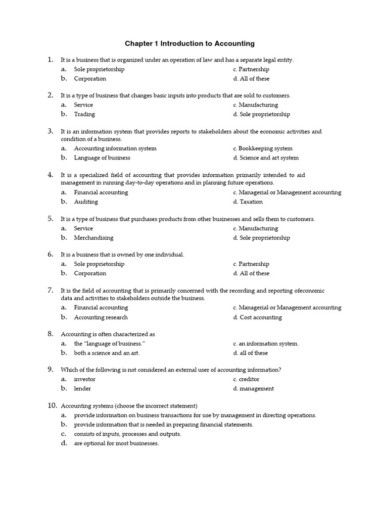 Chapter 1 Introduction To Accounting | PDF | Equity (Finance) | Accounting