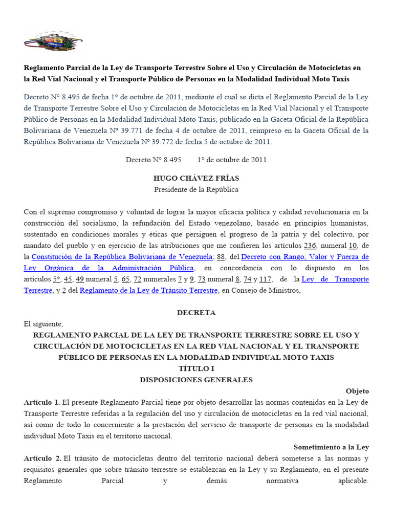 Reglamento Uso de Motocicletas 2011 | PDF | Transporte | Licencia de conducir
