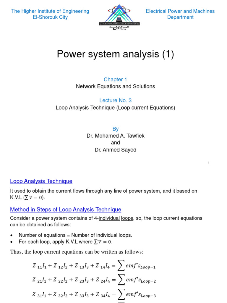 3 - Lecture # 3 - Loop Analysis Technique | PDF | Mathematical Analysis | Electrical Engineering