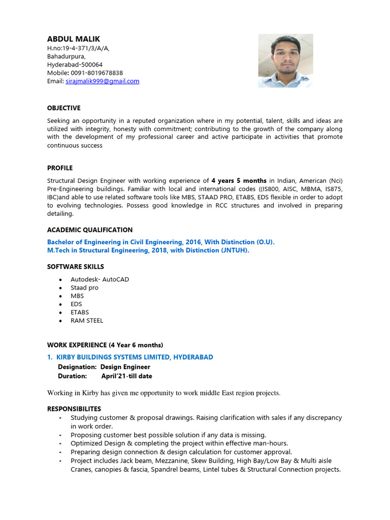 Abdul Malik Resume | PDF | Engineering