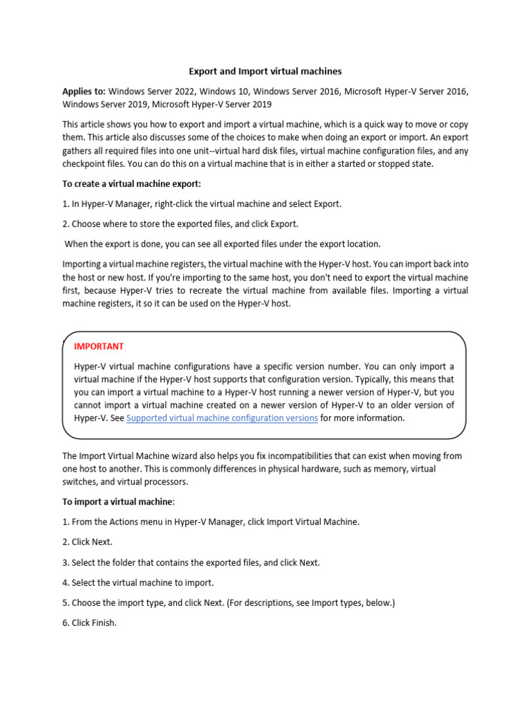 Hyper-V VM Export & Import Guide | PDF | Hyper V | Computer File