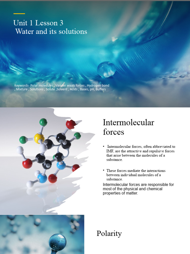 Unit 1 Lesson 3 Water and Its Solutions (Autosaved) | PDF | Mixture | Chemical Bond